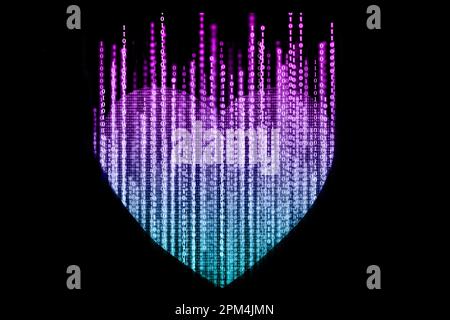 Heart-shaped composed of binary computer code on a black background ...