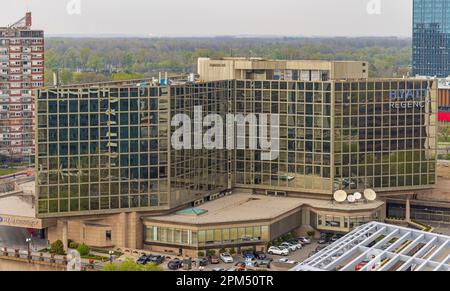This is an aerial view of the five-star Hyatt Terraces Hotel which ...