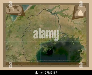 Central, region of Uganda. Low resolution satellite map. Corner ...