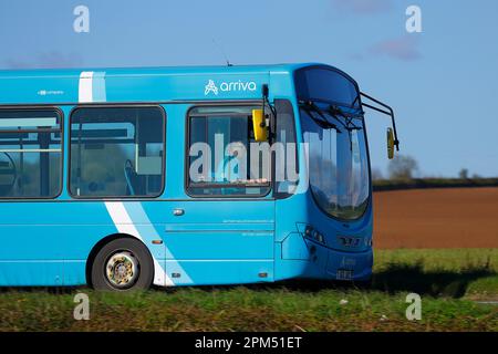 An Arriva bus from Leeds travelling along the B1222 towards Sherburn-in ...