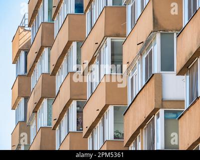 New reconditioned old communist apartment building. Ugly traditional ...