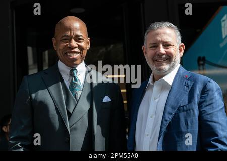 (R - L) President adn CEO Phil Shawe, Mayor Eric Adams, COO Roy ...