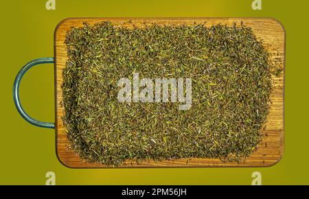 Thyme dry herb texture background. Latin name Thymus vulgaris L. Medicinal herbs. The concept of ...