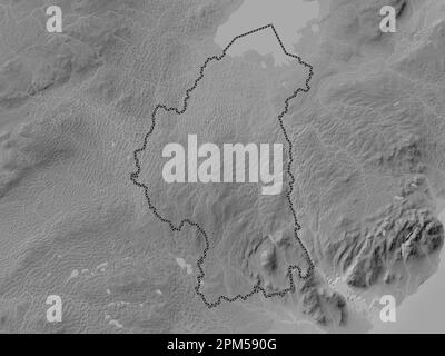 Armagh, region of Northern Ireland. Grayscale elevation map with lakes ...