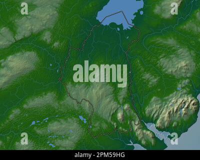Armagh, region of Northern Ireland. Colored elevation map with lakes ...