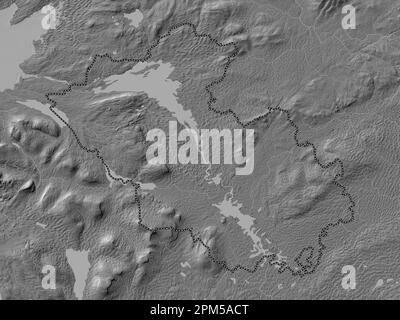 Fermanagh, region of Northern Ireland. Bilevel elevation map with lakes ...