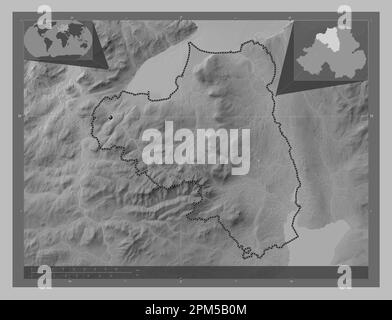 Londonderry, region of Northern Ireland. Grayscale elevation map with ...