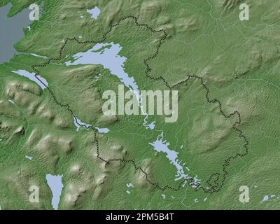 Fermanagh, region of Northern Ireland. Colored elevation map with lakes ...
