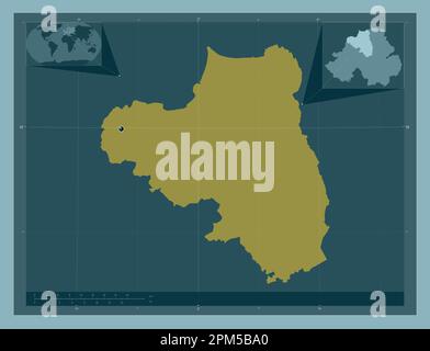 Londonderry, region of Northern Ireland. Solid color shape. Locations ...