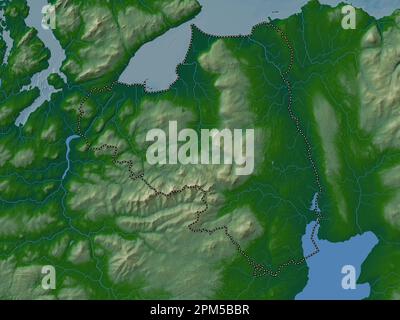 Londonderry, region of Northern Ireland. Colored elevation map with ...