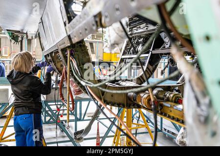Illustration picture shows a technician working on an F16 fighter jet ...