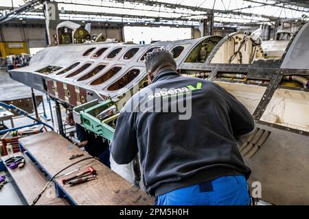 Illustration picture shows a technician working on an F16 fighter jet ...