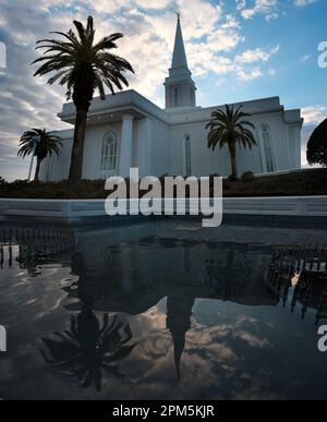 Florida Mormon LDS Temple building with blue sky and clouds Stock Photo ...