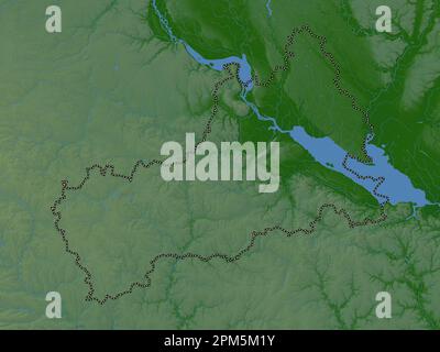 Cherkasy, region of Ukraine. Colored elevation map with lakes and ...