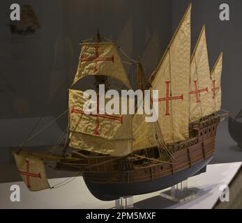 Square-rigged caravel, scale model of 15th-century sailing ship, at the ...