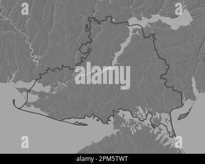 Kherson, region of Ukraine. Bilevel elevation map with lakes and rivers ...
