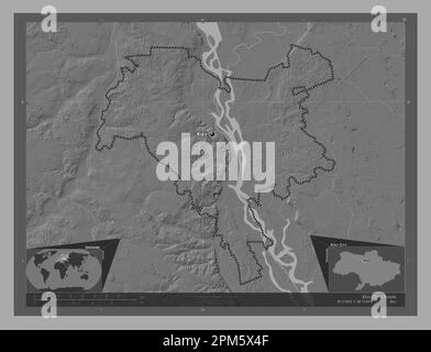 Kiev, region of Ukraine. Bilevel elevation map with lakes and rivers ...