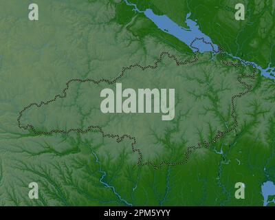 Kirovohrad, region of Ukraine. Colored elevation map with lakes and ...