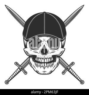Skull in gangster gatsby tweed hat flat cap with dagger knife vintage ...