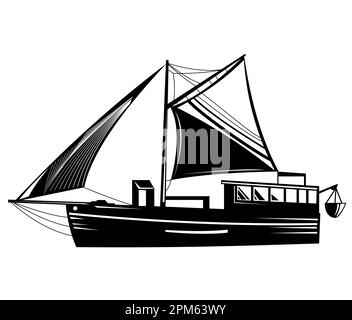 Side view of a fishing trawler isolated on white background Stock Photo ...