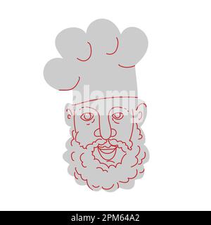 Chef with Beard Wearing Toque Blanche Hat Mono Line Drawing Stock Photo ...