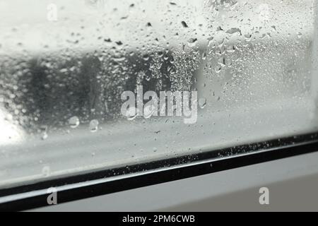 Window glass with drops of condensate indoors, closeup Stock Photo - Alamy