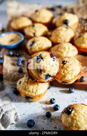 Blueberry Muffins on Parchment Paper Stock Photo - Alamy