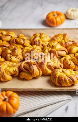 Homemade Pumpkin Cinnamon Knots pastry Stock Photo - Alamy
