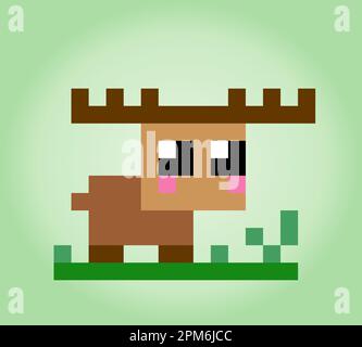 8 bit pixel deer. Animals for asset games in vector illustrations ...