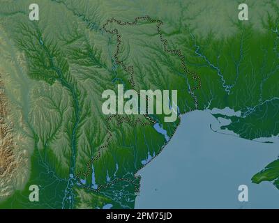 Odessa, region of Ukraine. Colored elevation map with lakes and rivers ...