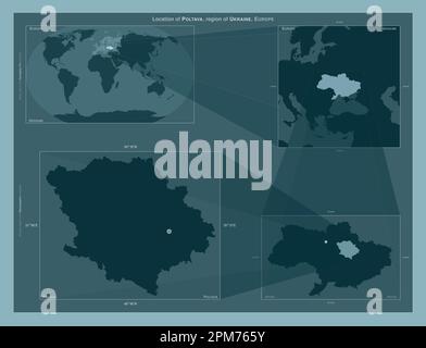 Poltava, region of Ukraine. Diagram showing the location of the region ...