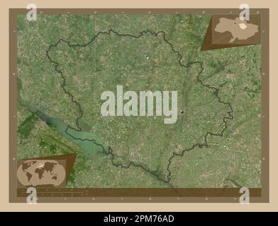 Poltava, region of Ukraine. Low resolution satellite map. Locations and ...