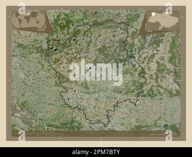 Volyn, region of Ukraine. High resolution satellite map. Locations of ...