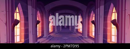 Cartoon interior windows of castle, temple and fortress. Vector palace ...