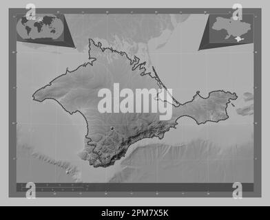 Crimea, autonomous republic of Ukraine. Grayscale elevation map with ...