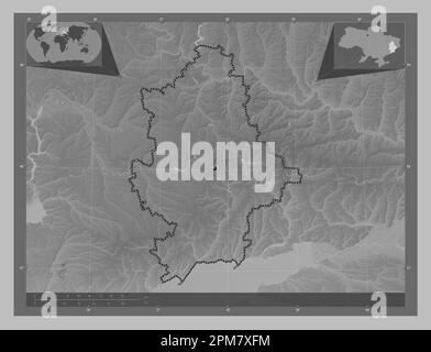 Donets'k, region of Ukraine. Grayscale elevation map with lakes and ...