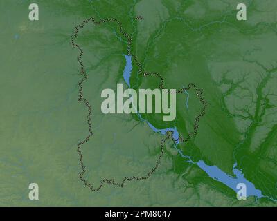 Kiev, region of Ukraine. Colored elevation map with lakes and rivers ...