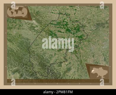 L'viv, region of Ukraine. Low resolution satellite map. Corner ...