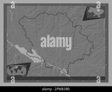 Poltava, region of Ukraine. Bilevel elevation map with lakes and rivers ...