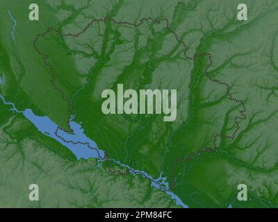 Poltava, region of Ukraine. Colored elevation map with lakes and rivers ...