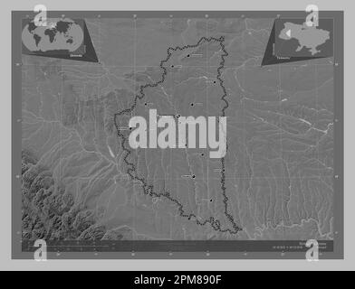 Ternopil', region of Ukraine. Grayscale elevation map with lakes and ...