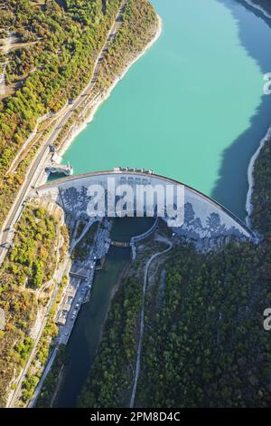 Aerial view, Vouglans Vouglans Lake, Dam, Reservoir, Lect, France ...