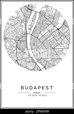 Black and white printable Budapest city map, poster design, vector ...