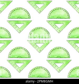 Watercolor illustration of a green protractor measuring ruler. Angles ...