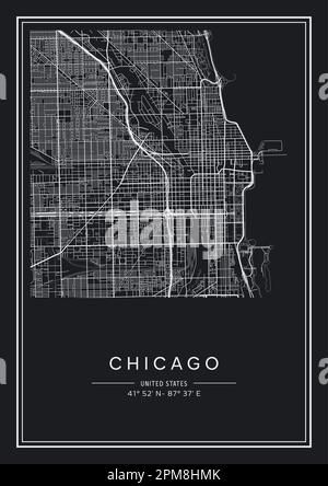 Black and white printable Chicago city map, poster design, vector ...