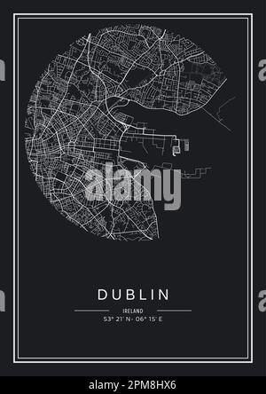Black and white printable Dublin city map, poster design, vector ...