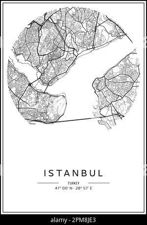 Black and white printable Istanbul city map, poster design, vector ...
