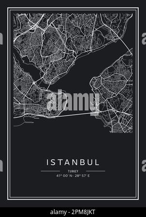 Black and white printable Istanbul city map, poster design, vector ...