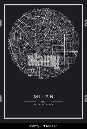 Black and white printable Milan city map, poster design, vector ...