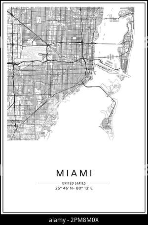 Black and white printable Miami city map, poster design, vector ...